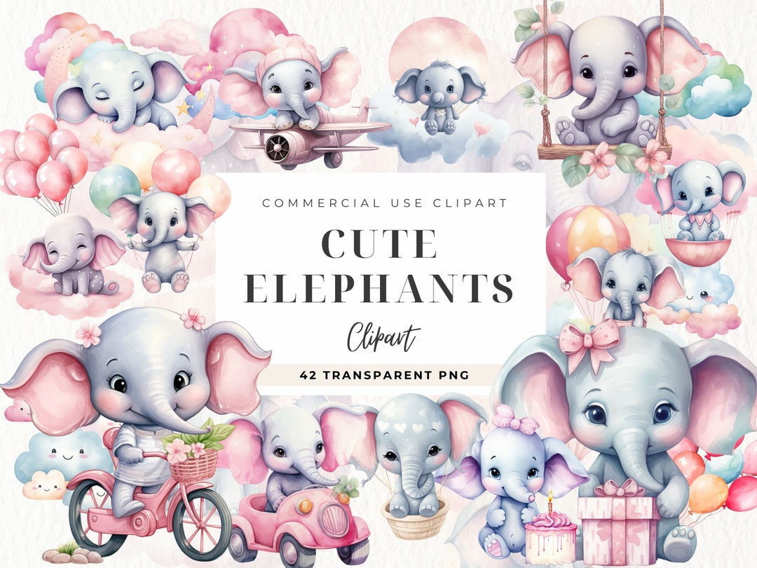 Baby Girl Elephant Clipart, Baby Shower, Cute Elephant With Ballons ...
