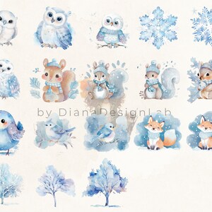 Cute Winter Wonderland Clipart Bundle, Baby Blue, Watercolor Winter ...