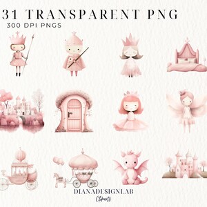 Little Princess Clipart Watercolor, Pink Magical Castle, Whimsical ...
