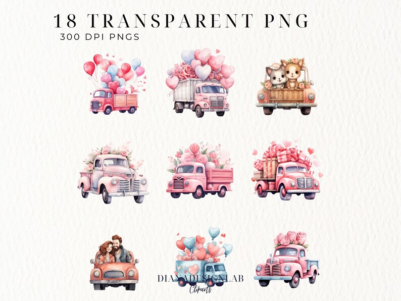 Valentine Truck Clipart, Valentines Truck Svg, Digital Clipart ...