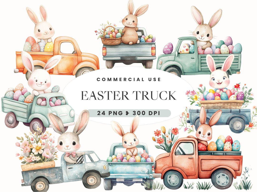 Easter Bunny Truck Digital Clipart, Cute Bunnies, Digital Download ...