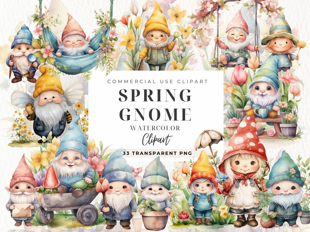 Spring Gnome Clipart, Cute Floral Gnome Clip Art, Commercial Use ...