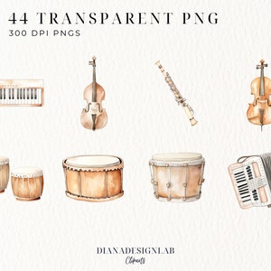 Clipart Watercolor Musical Instruments, Music Clipart, Transparent Png ...