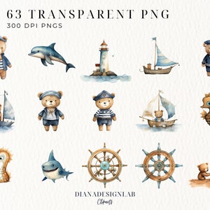 Cute Sailor Teddy Bear Clipart, Nautical Nursery Clip Art, Under the ...