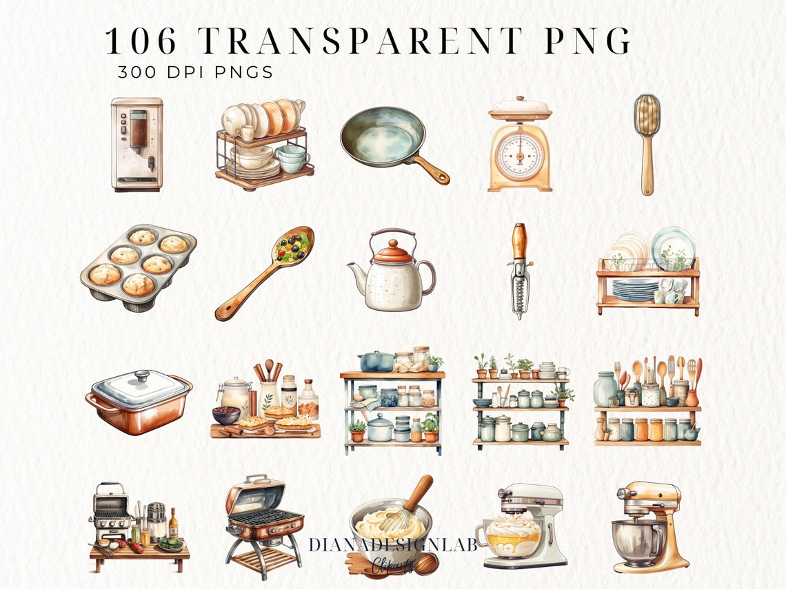 Kitchenware Clipart, Kitchen Tool Clip Art, Print at Home, Rolling Pin ...