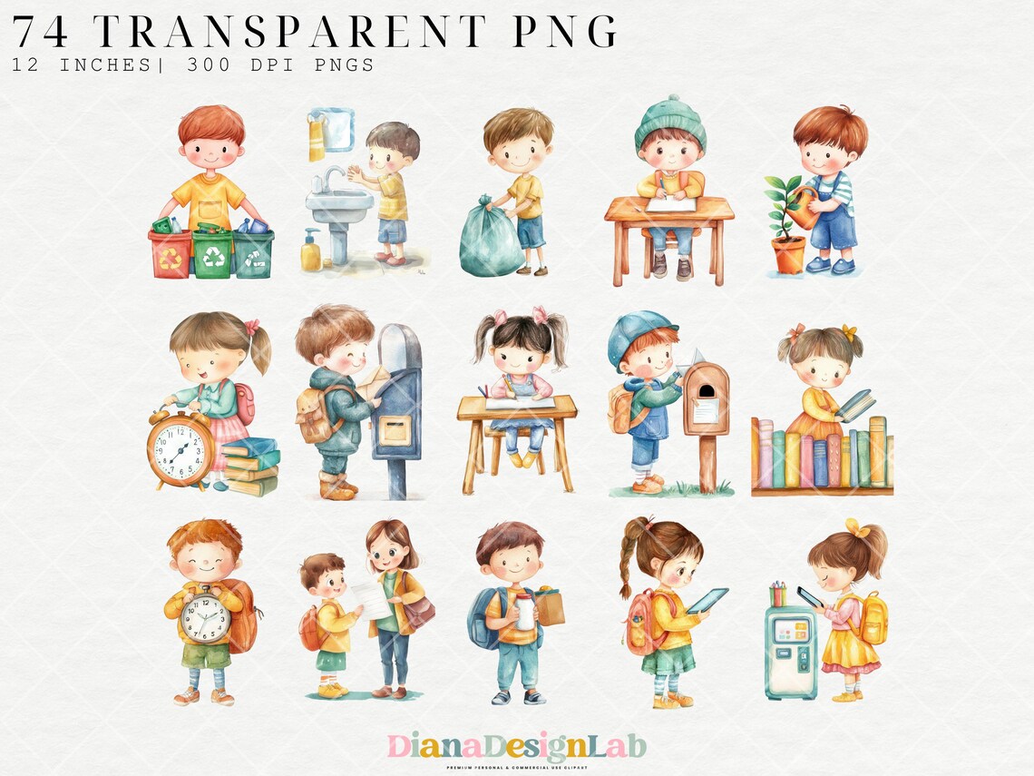 School Duties Clipart, Teacher, Daily Routine, Housekeeping, Digital ...