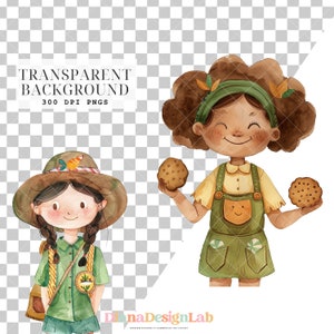 Girl Scout Clipart, Watercolor Scout Clip Art, Outdoor Activities ...
