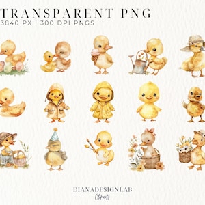 Watercolor Duckling Clipart, Digital Downloads, High Quality PNG, Cute ...
