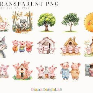 Three Little Pigs Clipart, Instant Download, Big Bad Wolf Png ...