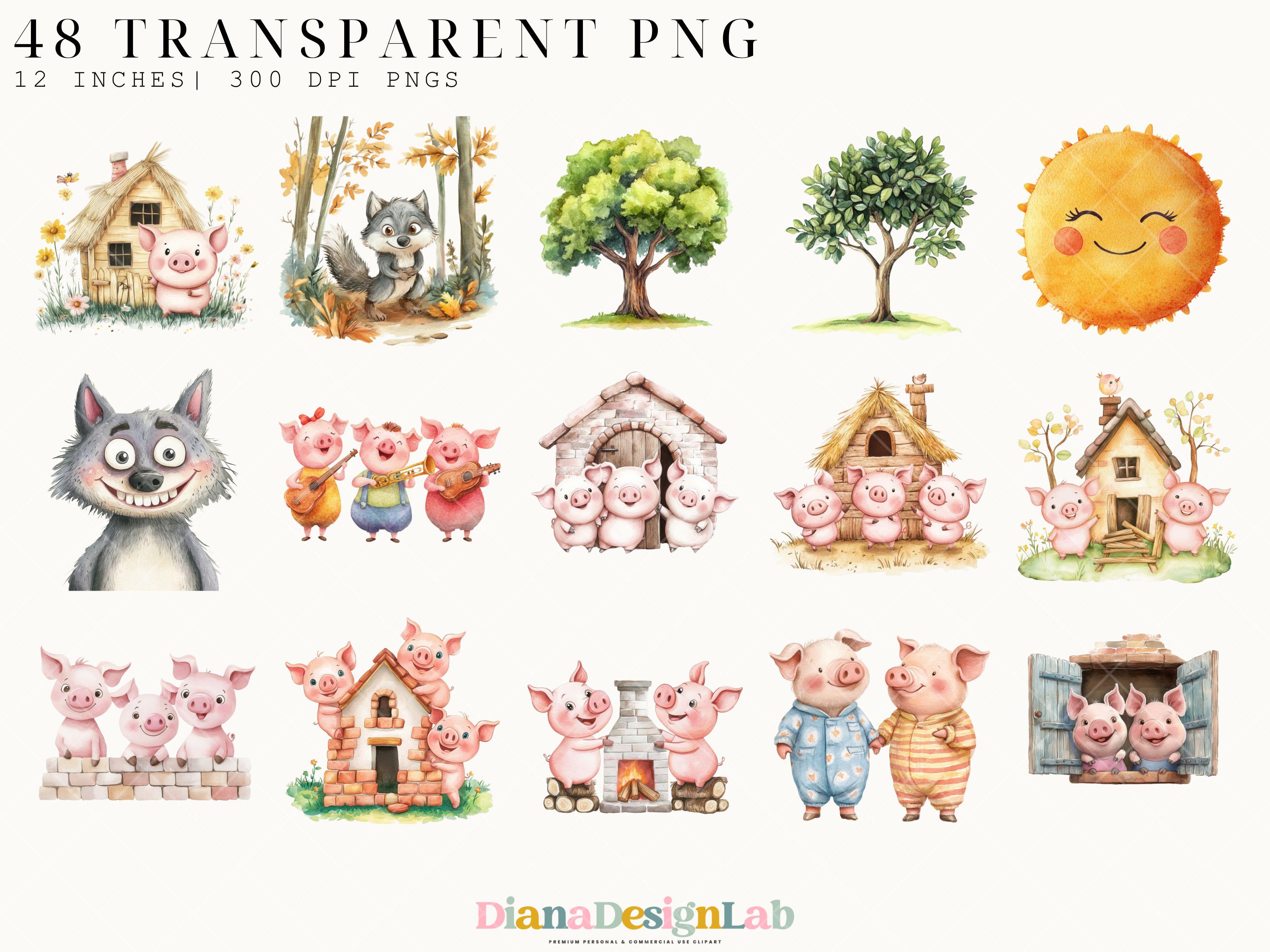Three Little Pigs Clipart, Instant Download, Big Bad Wolf Png ...