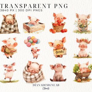 Pig Clipart, Farm Animals Clip Art, Pig Png, Watercolor Pigs, Cricut ...