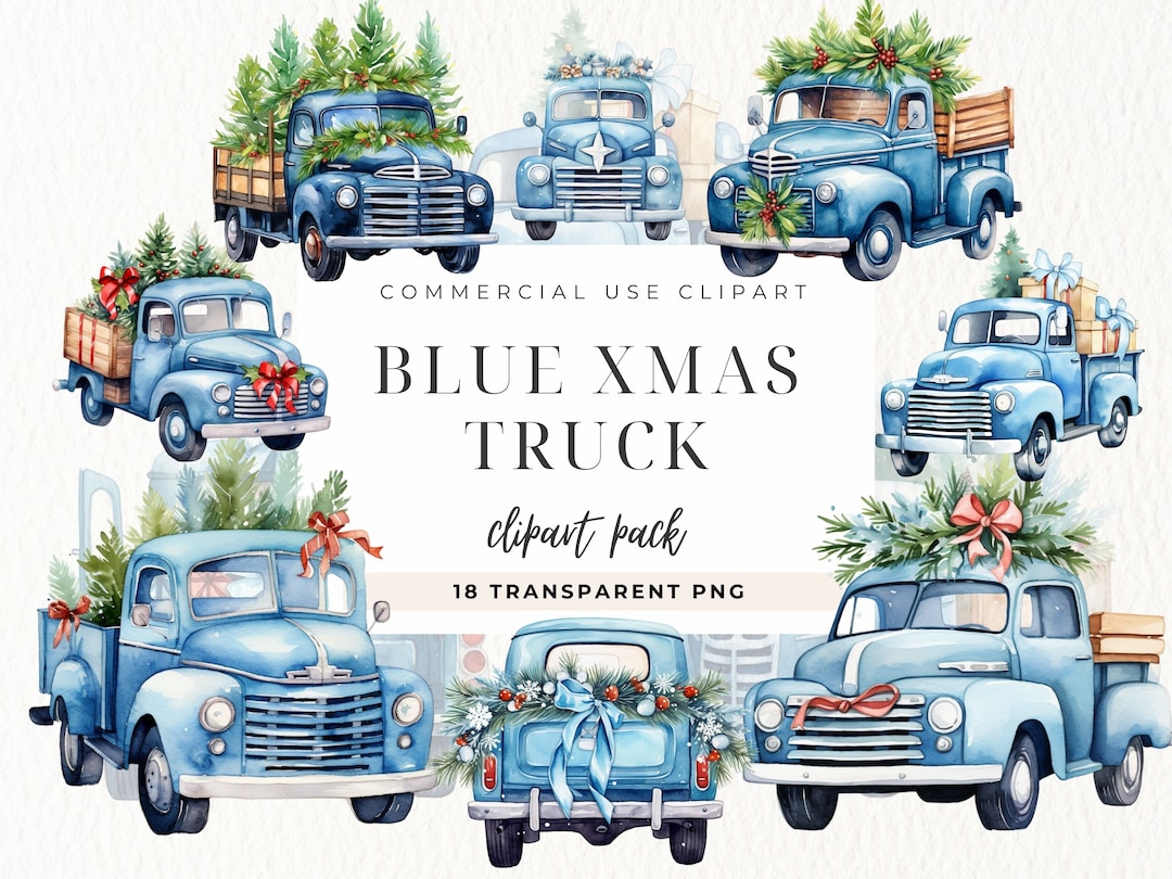 Blue Christmas Truck Clipart, Greeting Card, Christmas Truck ...