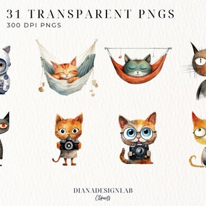 Quirky Cat Clipart, Whimsical Cats Clip Art, Kawaii Cat, Quirky Cat ...