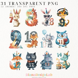 Animal Birthday Numbers Clipart, Age 1 to 18, Cool Animals, Nursery ...