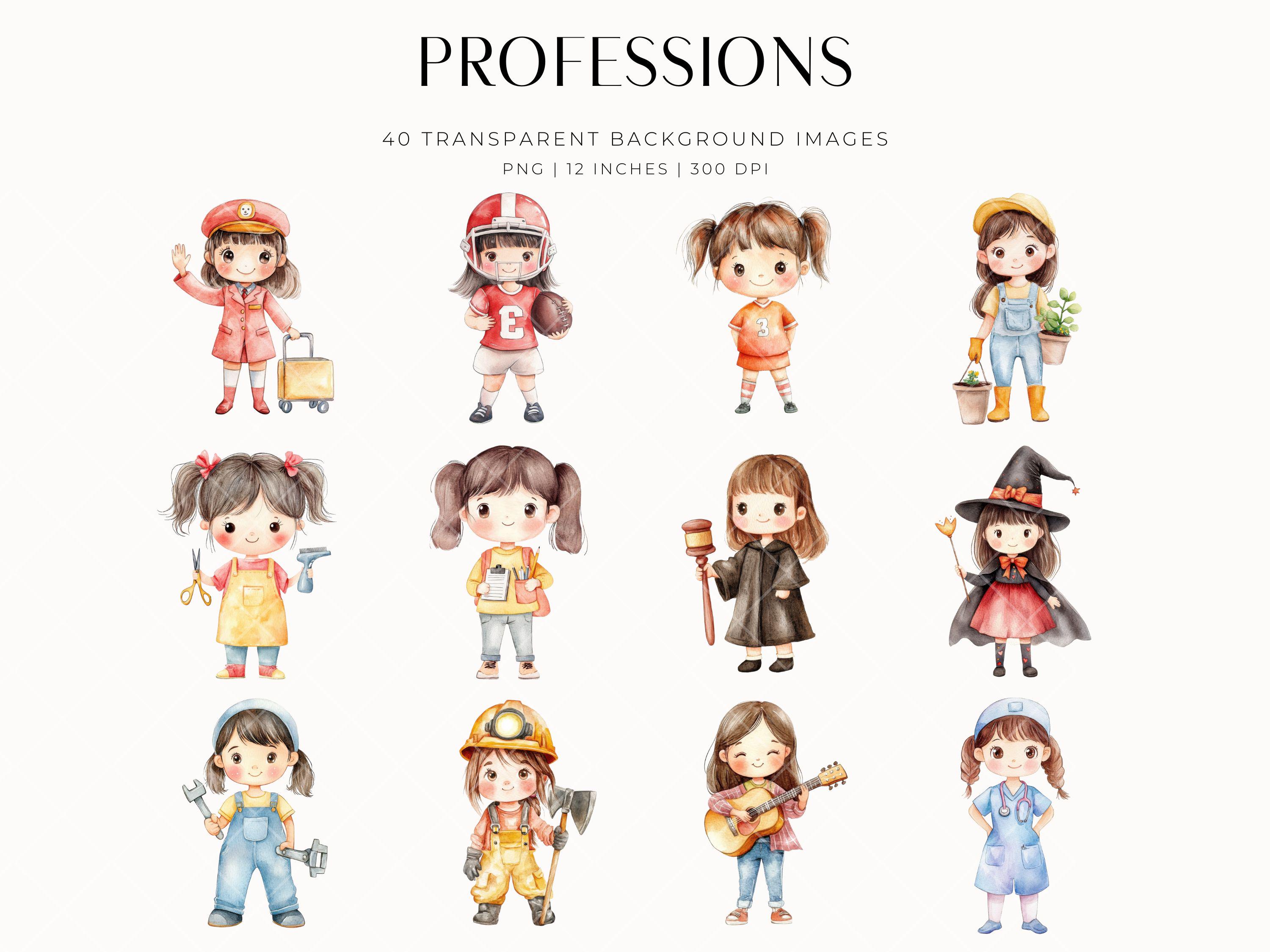 Watercolor Professions Clipart: Kids Careers, Classroom Decor (digital ...
