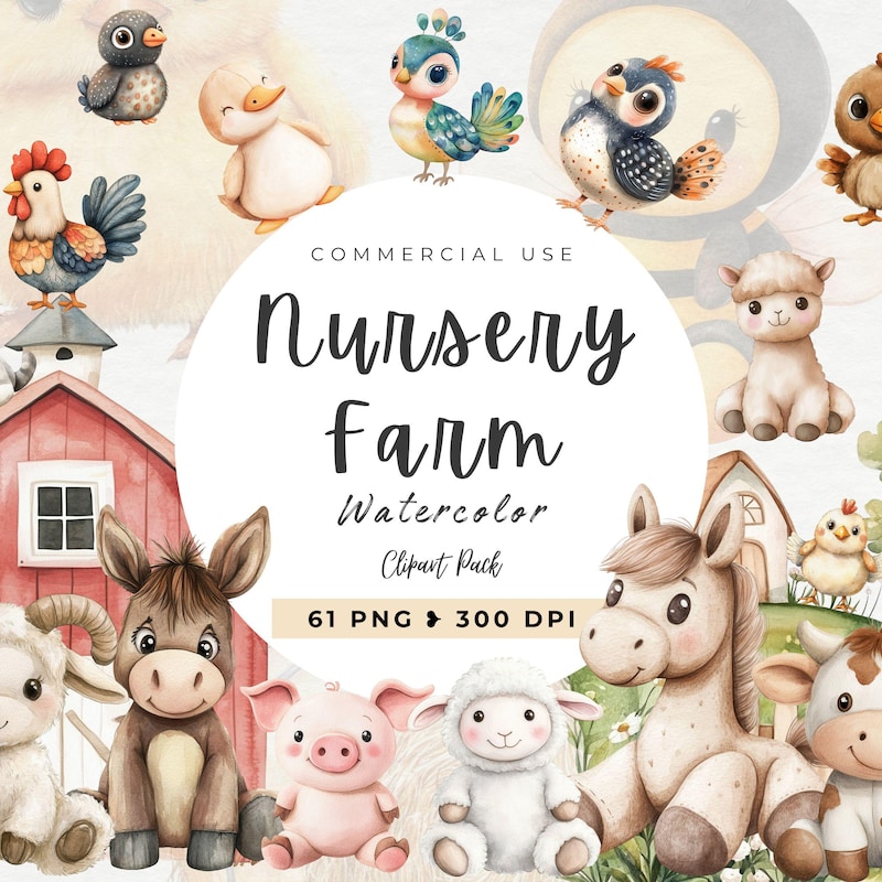 Watercolor Farm Clipart - Etsy