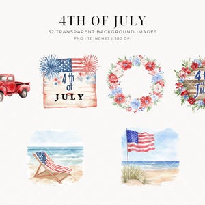 4th of July Clipart, Watercolor Independence Day Graphics, Patriotic ...