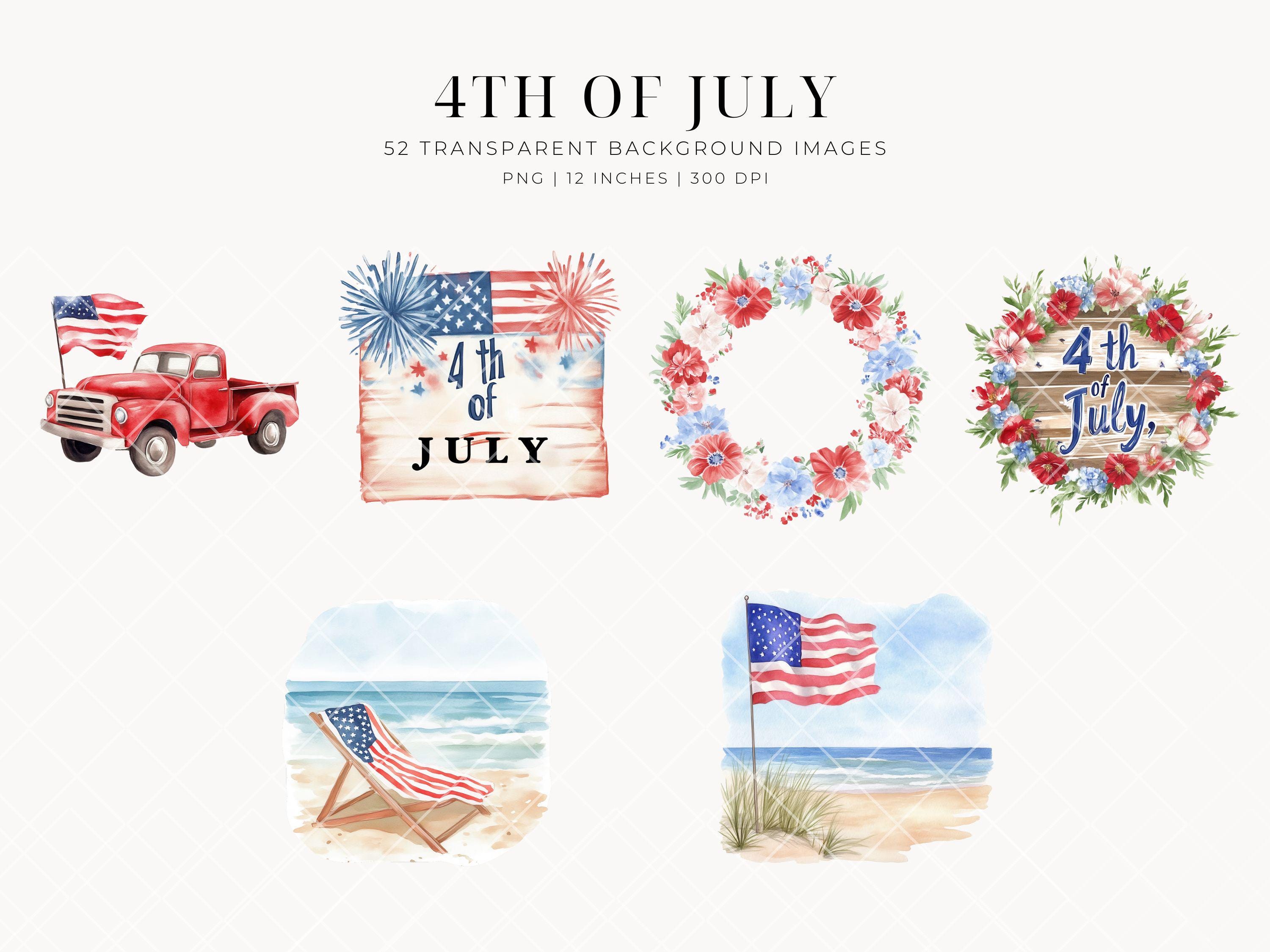 4th of July Clipart, Watercolor Independence Day Graphics, Patriotic ...