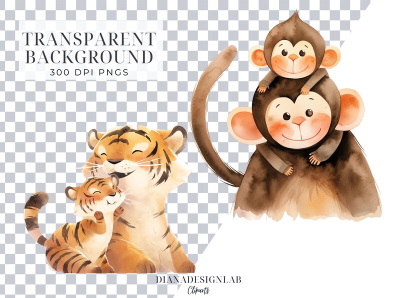 Mother Safari Animal Clipart, Safari Family Clip Art, Mothers Day, Baby ...