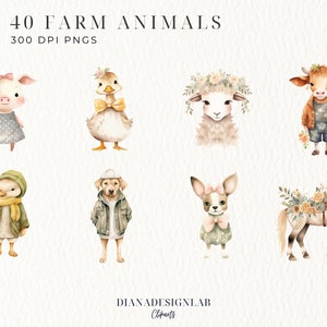 Spring Farm Clipart Bundle, Watercolor Floral Farm Baby Shower ...