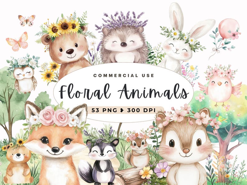 Spring Floral Animals Clipart, Spring Woodland, Spring Floral Clip Art ...