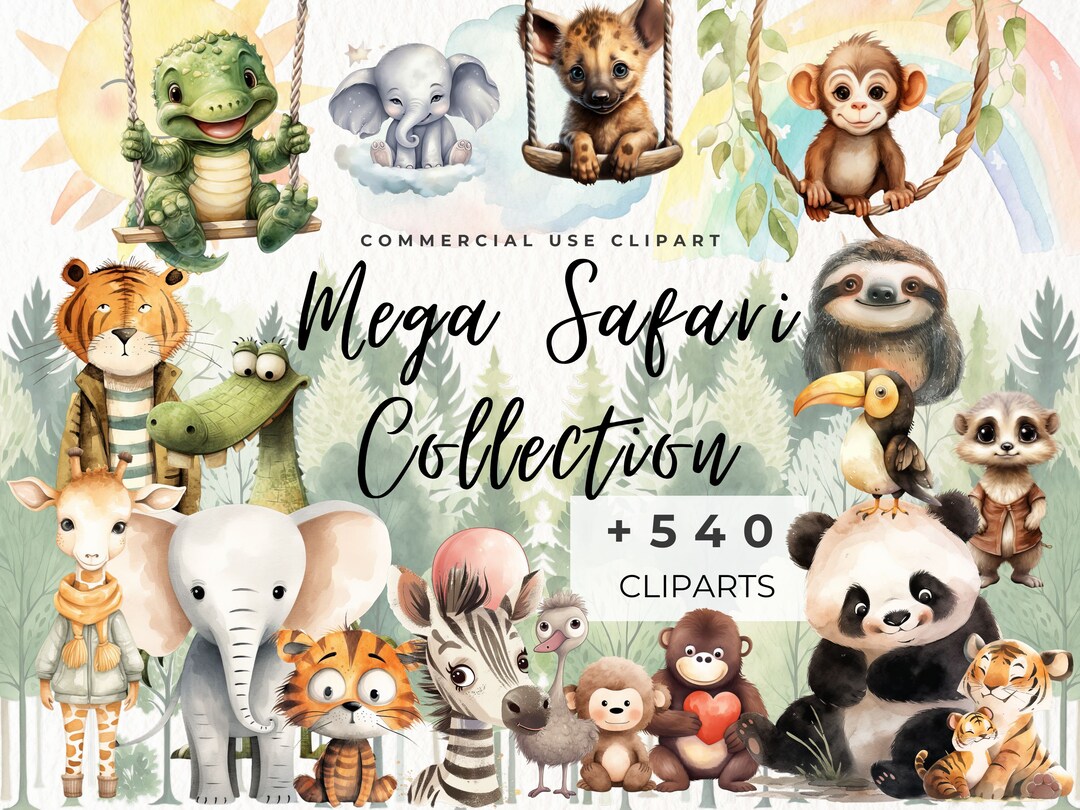 Safari Animals Clipart Bundle, Commercial Use, Funny Safari Animal ...