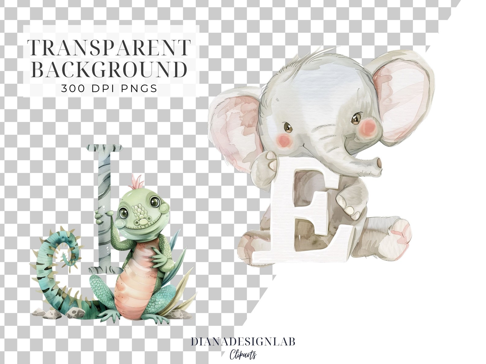 Watercolor Animal Alphabet Clipart, Commercial Use, Instant Download ...
