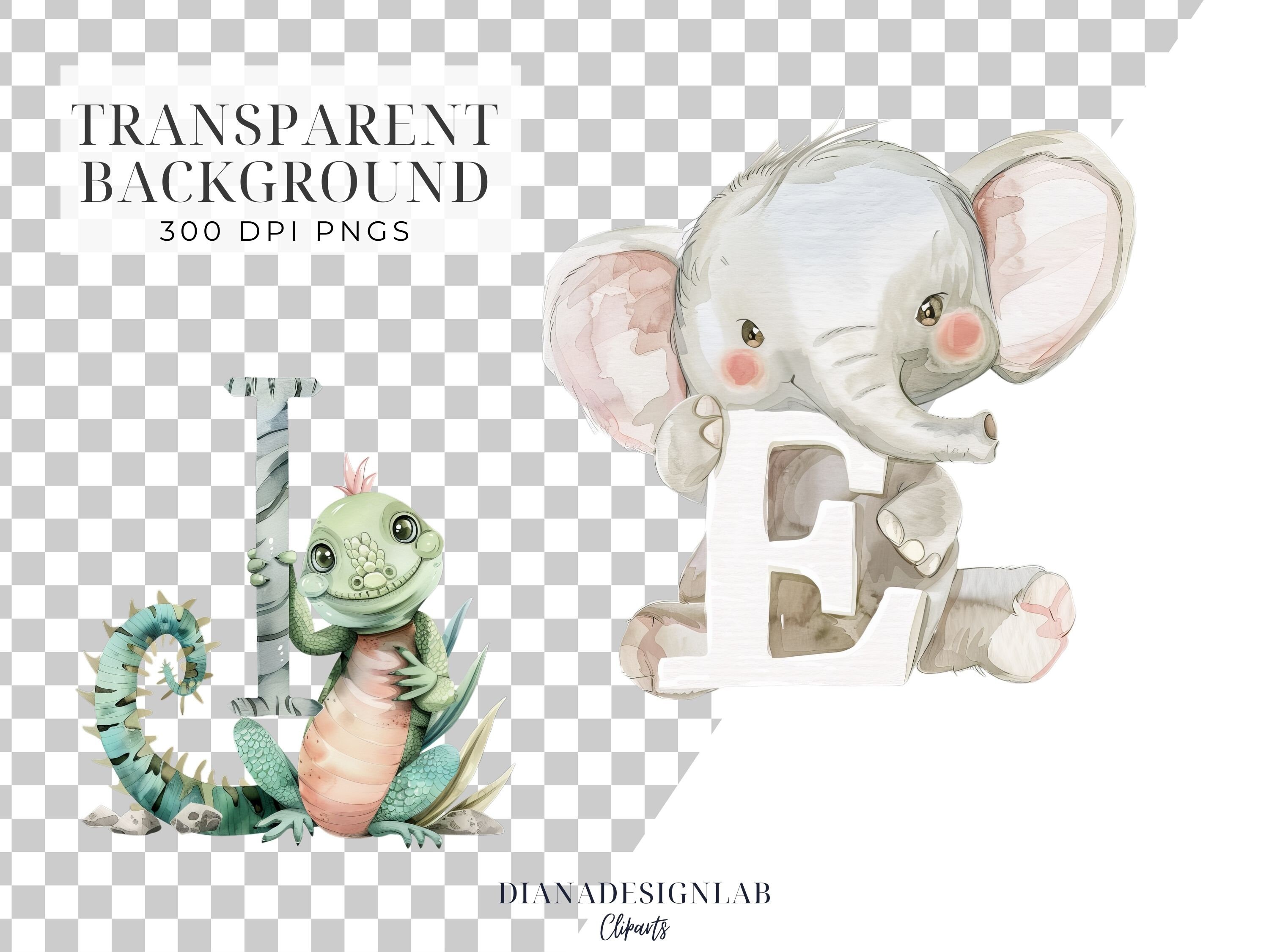 Watercolor Animal Alphabet Clipart, Commercial Use, Instant Download ...