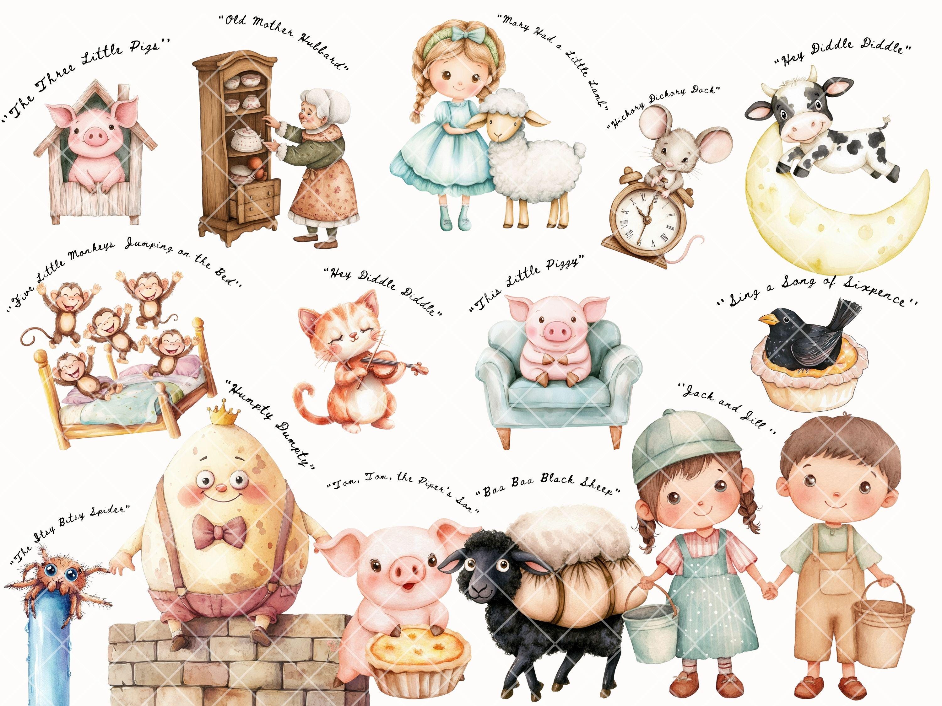 Watercolor Nursery Rhyme Clipart, Three Little Pigs, Baby Cute, Little ...
