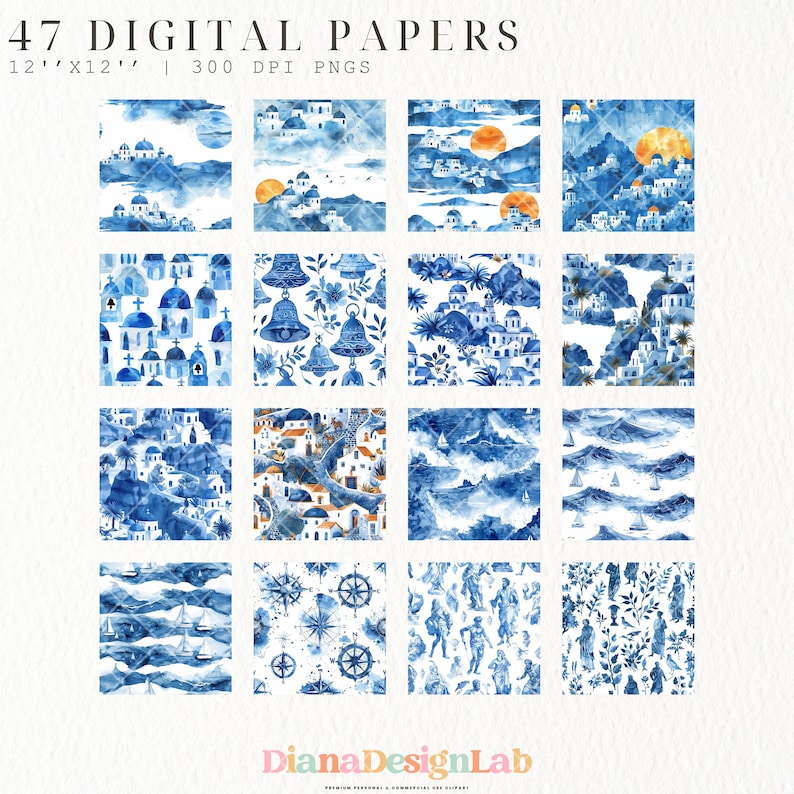 Digital Paper Santorini, Digital Download, Commercial Use, Greece ...