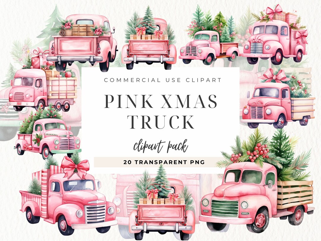 Pink Christmas Trucks Clipart, Christmas Clip Art, Digital Download ...