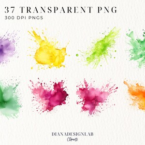 Candyland Brights Watercolor Splatter Clipart, Abstract Background ...