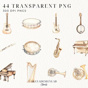 Clipart Watercolor Musical Instruments, Music Clipart, Transparent Png ...