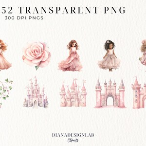 Little Princess Clipart Watercolor, Pink Magical Castle, Pretty ...