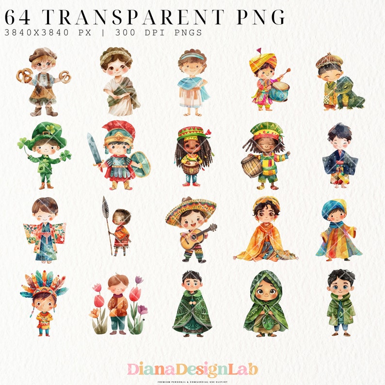 Children Around the World Clipart, Multicultural Boys, Traditional ...