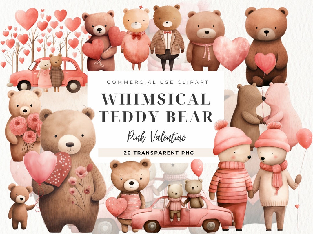 Pink Valentine Bear Clipart, Watercolor Valentines Day, Vintage ...