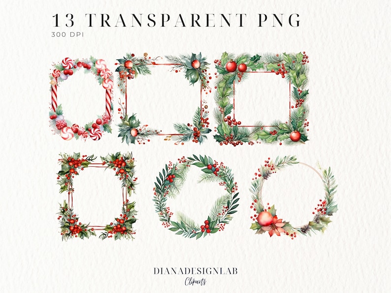 Watercolor Christmas Border Clipart, Doodle Border Clipart Png ...