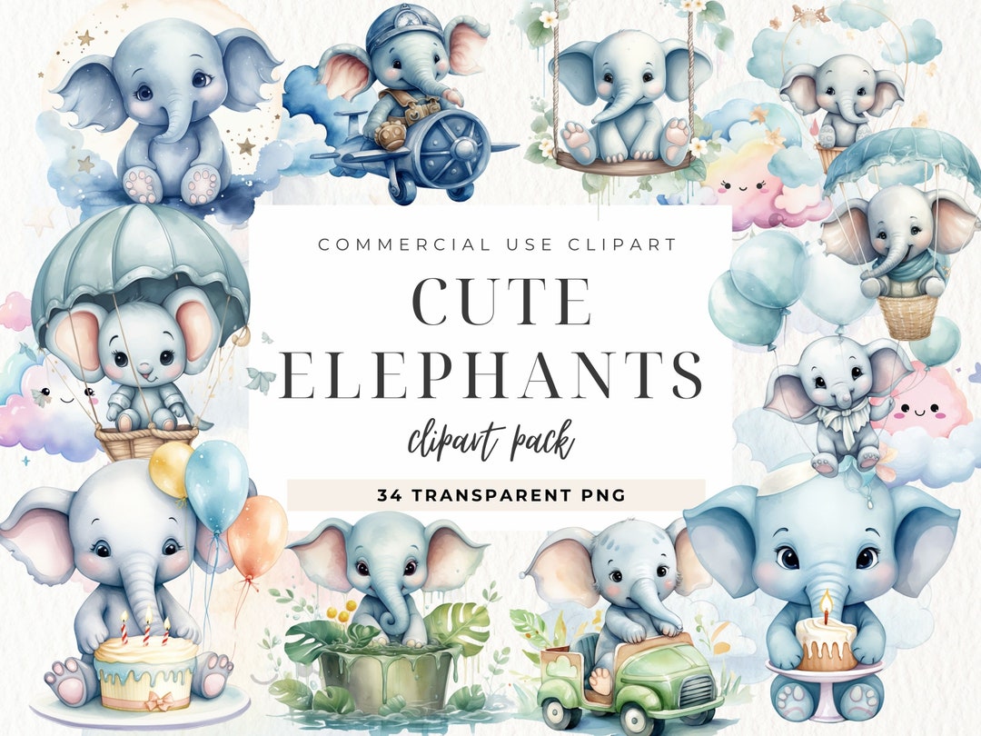 Baby Boy Elephant Clipart, Baby Shower, Cute Elephant With Ballons ...