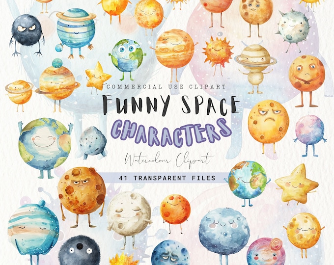 Planet Clipart: Watercolor Planets, Solar System Clipart, Space ...