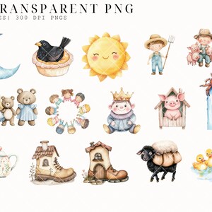 Watercolor Nursery Rhyme Clipart, Three Little Pigs, Baby Cute, Little ...