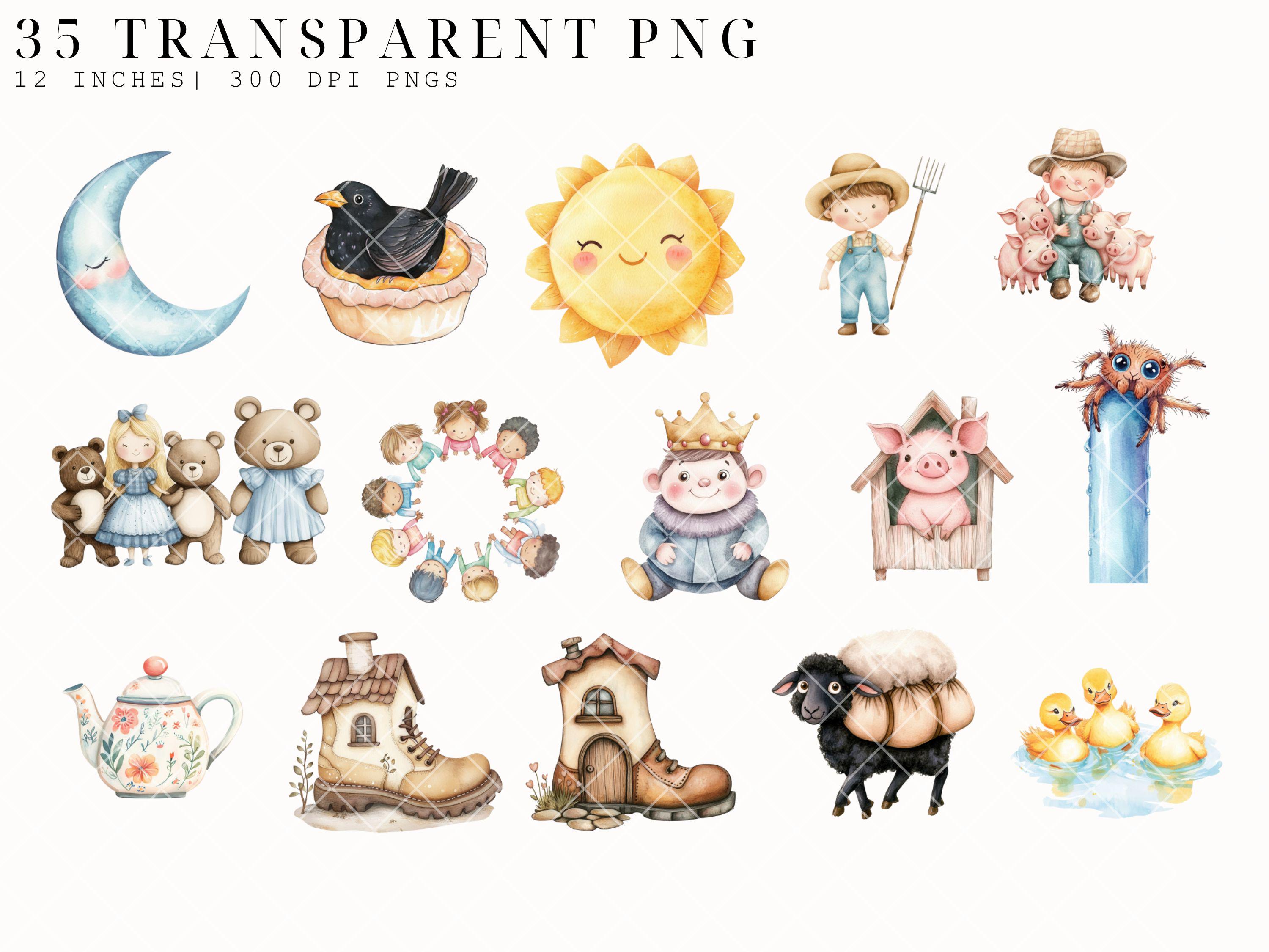 Watercolor Nursery Rhyme Clipart, Three Little Pigs, Baby Cute, Little ...