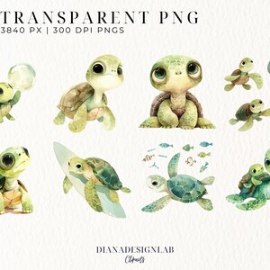 Watercolor Turtle Clipart, Sea Turtle Sublimation, Cute Baby Turtle ...