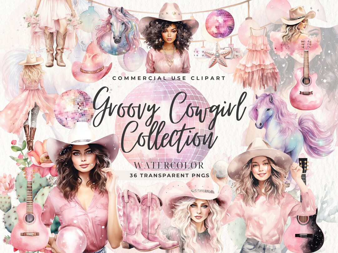 Disco Cowgirl Clipart, Png Clipart, Disco Ball Bundle, Retro Western ...