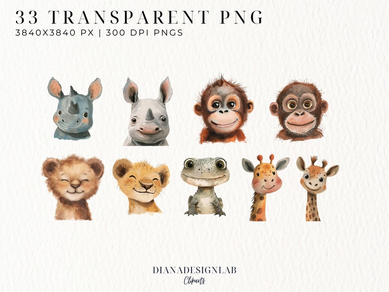 Baby Jungle Animal Clip Art, Nursery Art, Baby Shower, Cute Kid Design ...
