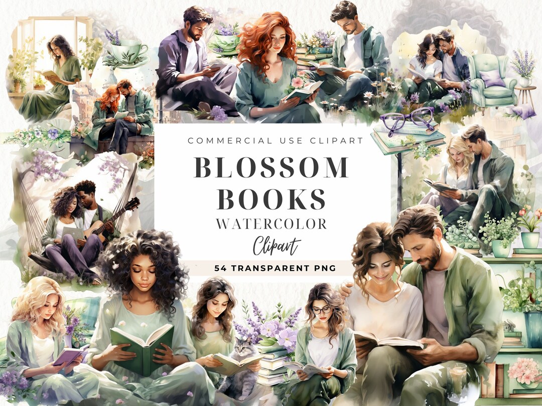 Spring Reading Clipart, Digital Sticker, Junk Journal, Bookworm Clip ...