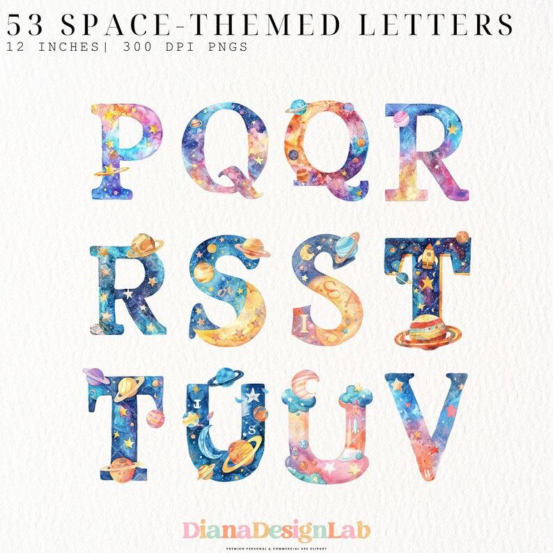 Space Alphabet Clipart, Digital Download, Boys Alphabet Png, Space ...