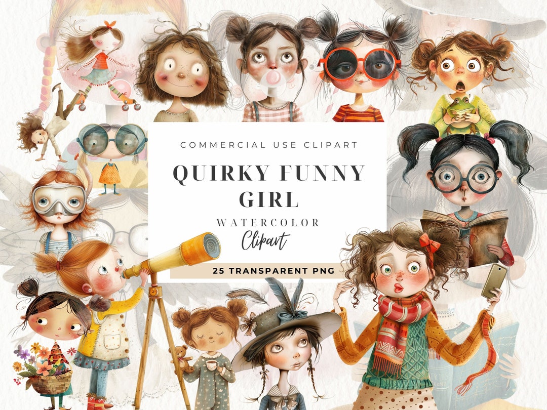 Quirky Girl Clipart, Commercial Use, Whimsical Ephemera, Magical Garden ...