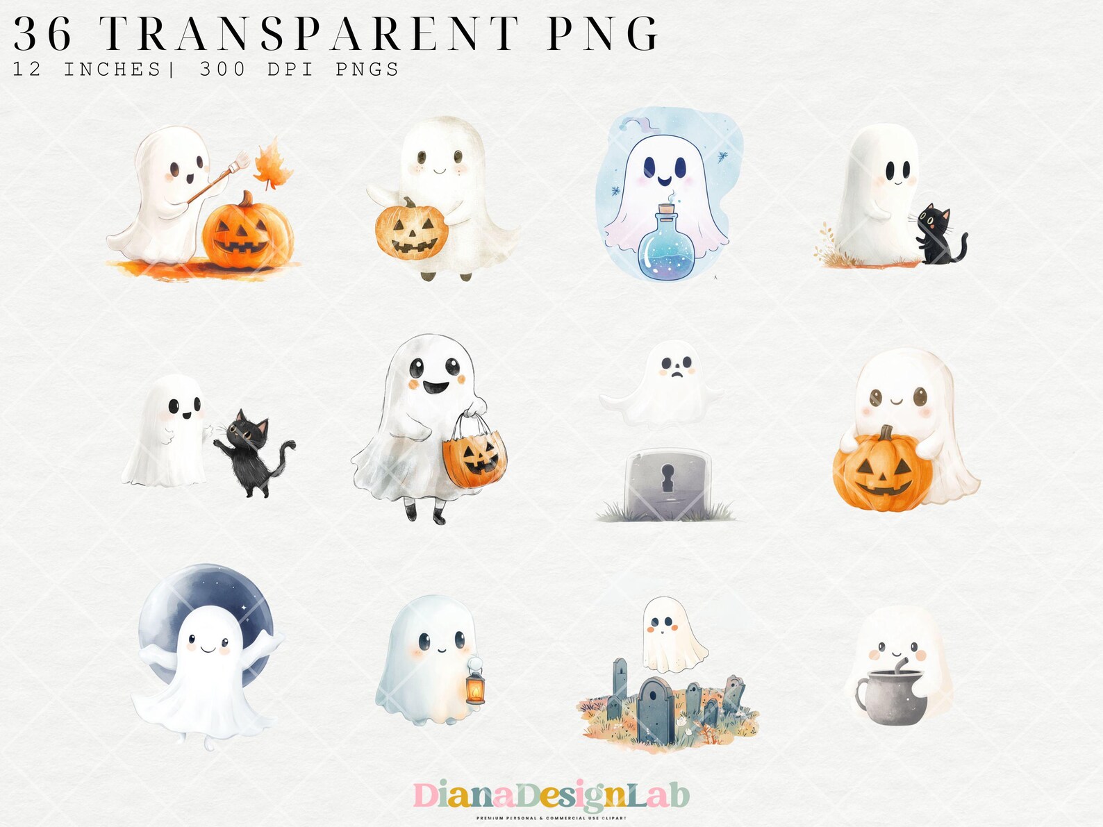 Cute Ghost Watercolor Clipart, Cute Halloween, Instant Download, Kids ...