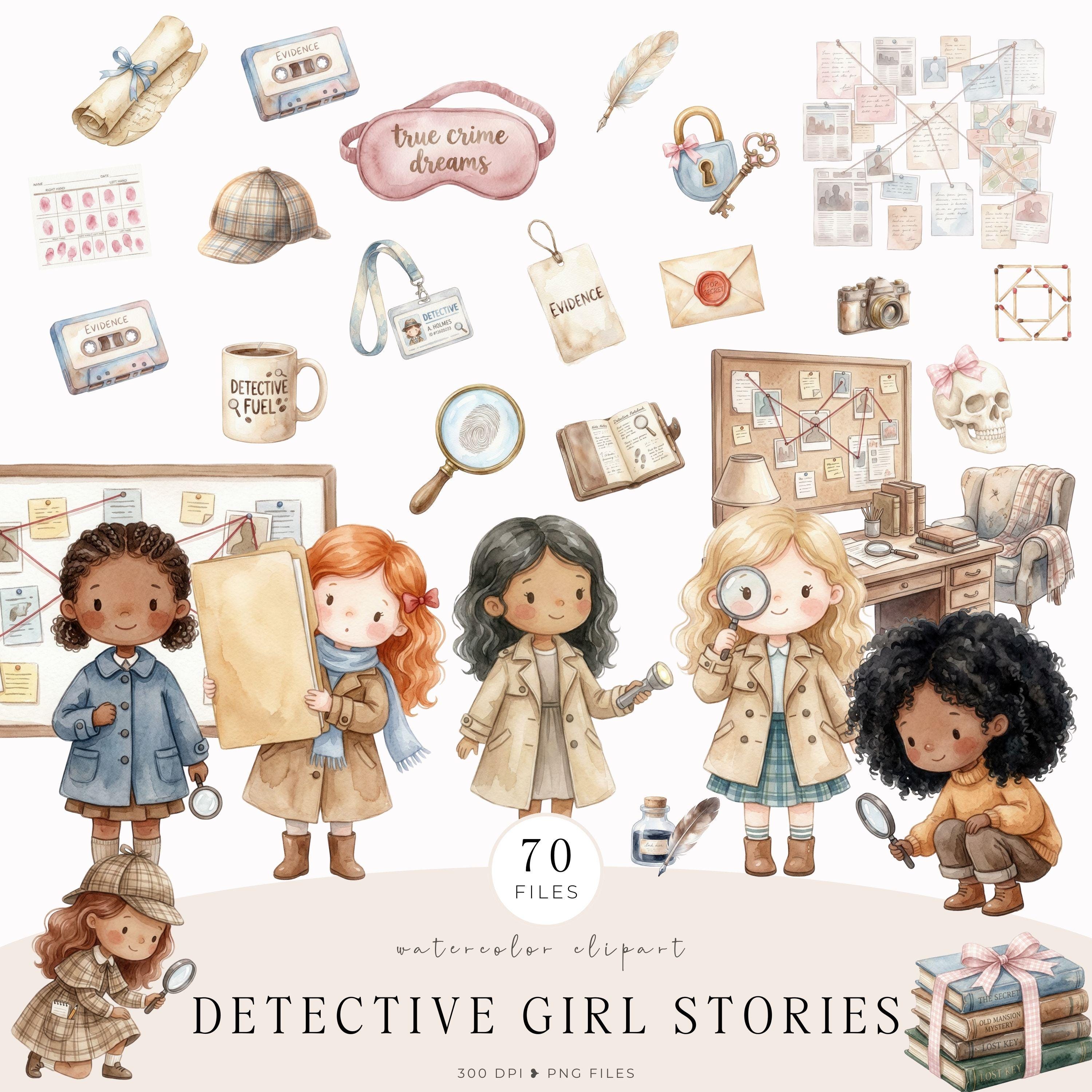 Watercolor Girl Detective Clipart, Cute Mystery Kids PNG, Spy ...