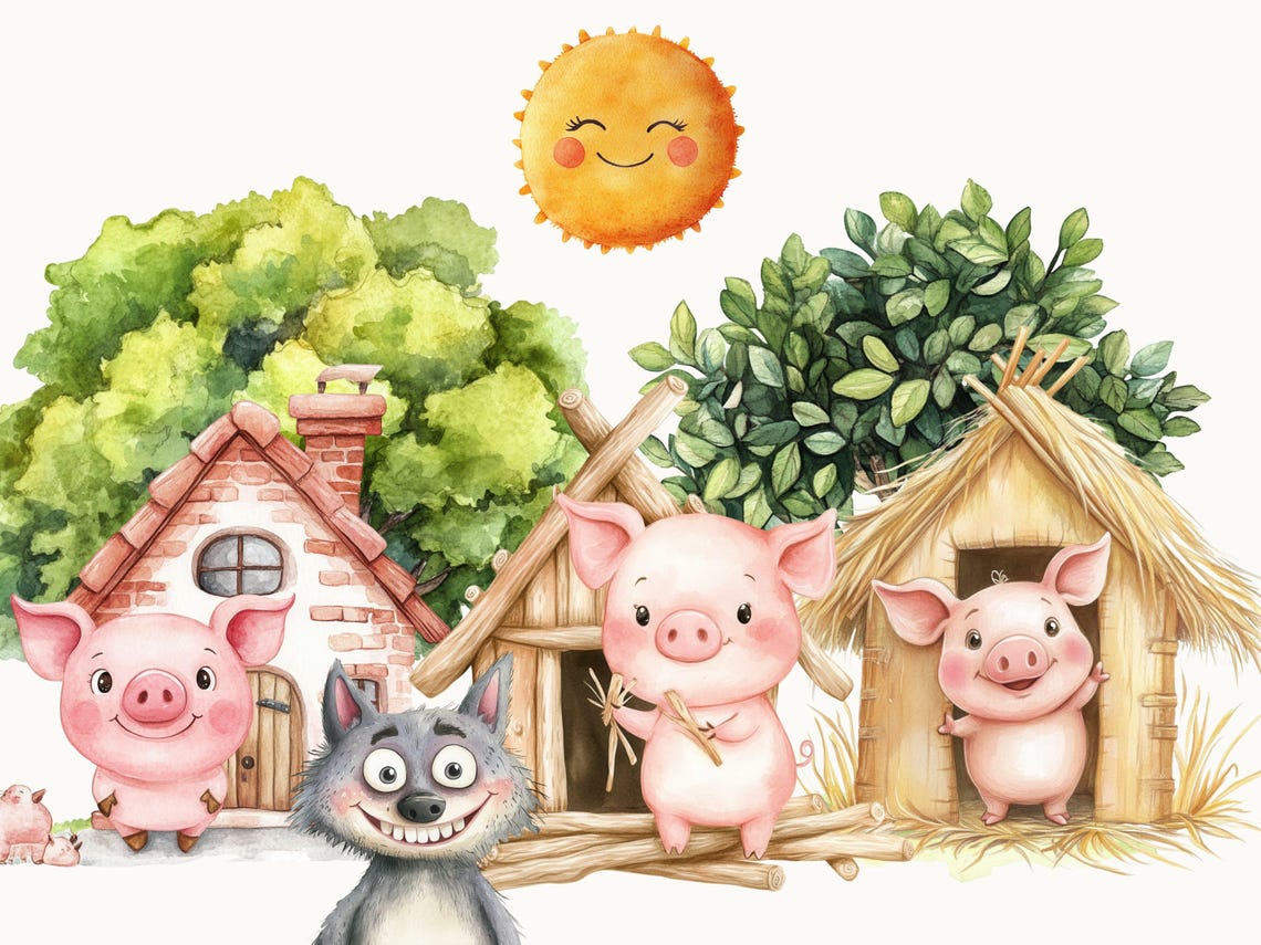 Three Little Pigs Clipart, Instant Download, Big Bad Wolf Png ...